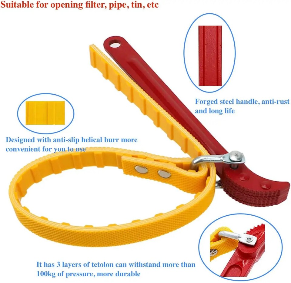 Car Oil Filter Belt Wrench Adjustable Non- slip Strap Spanner Removal ...