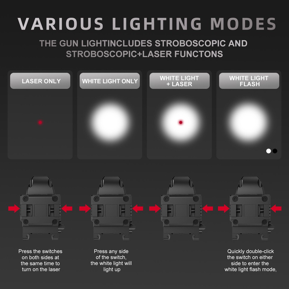 800 Lumens USB Rechargeable Red Laser Gun Weapon Pistol Light ...