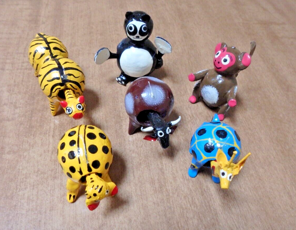 Six Unique Handmade Bobble Head Animals Monkey/Bull/Cheetah/Tiger/Panda ...