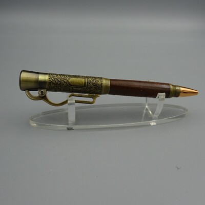 LEVER ACTION RIFLE PEN with FIGURED IPE BARREL and ANTIQUE BRASS TRIM ...