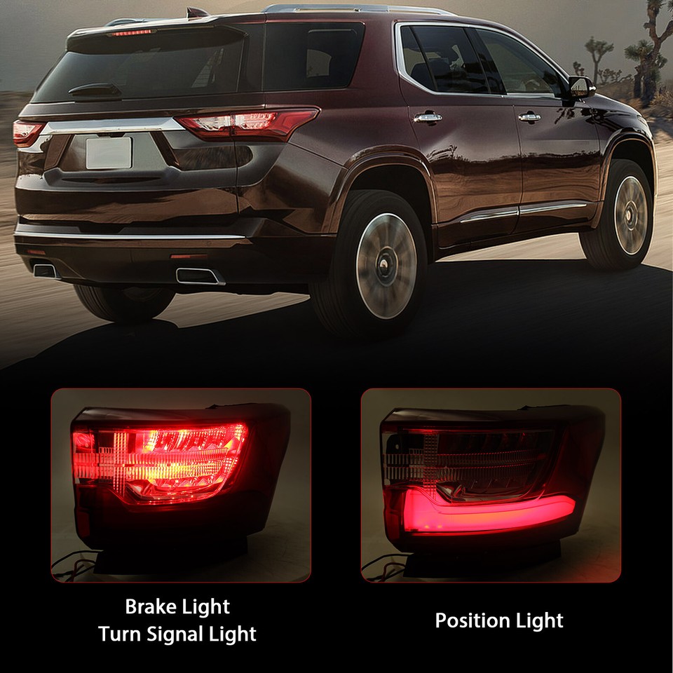 For 2018-2021 Chevy Traverse Red/Clear Outer LED Tail Light Brake Lamp ...