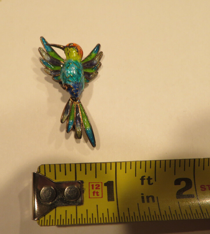 Italian Plique-á-Jour hummingbird brooch crafted by Alioto Adriana of ...