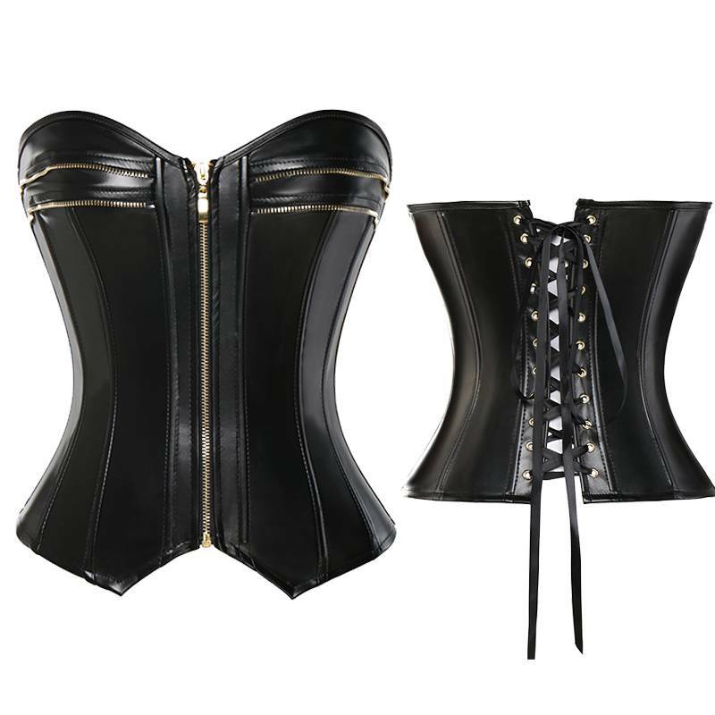 Women Black Burlesque Corset Basque Cincher Lace Up Steampunk Bustier ...