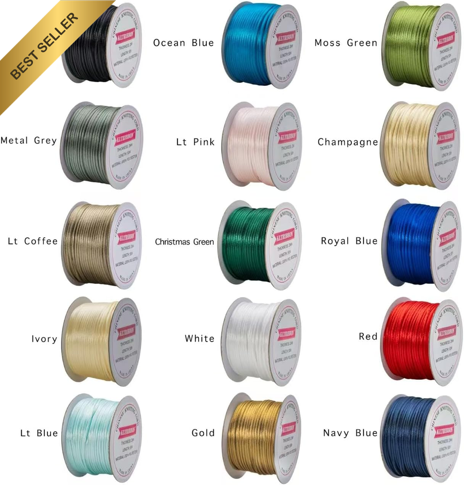 2mm White Satin Rattail Cord 50m Chinese Knotting String Macrame DIY ...