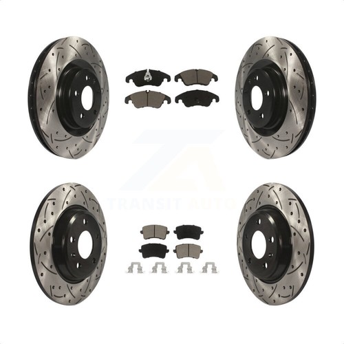 Coated Drilled Slotted Disc Brake Rotor & Ceramic Pad Front Rear Kit ...