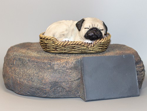 Pug Urn Pet Ashes Memorial Tombstone Figurine Casket Sleeping Dog Grave ...