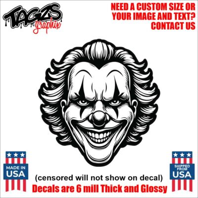 Scary Clown Head Printed & Laminated Window Decal Sticker Car Truck SUV ...