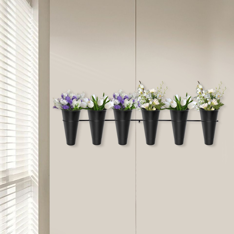 6 pcs Decorative Flower Display Stand with Buckets, Wall-mounted Flower ...