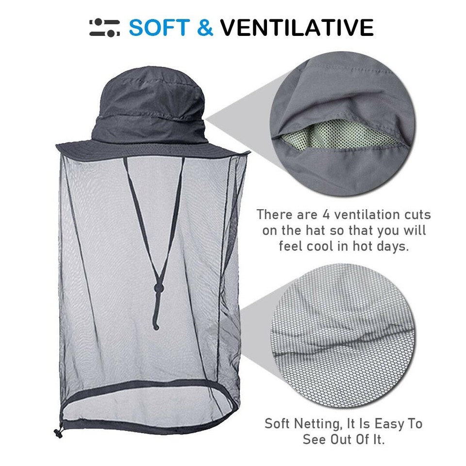 Anti Mosquito Bug Bee Insect Net Hat Fishing Hidden Mesh Cap Head Face ...