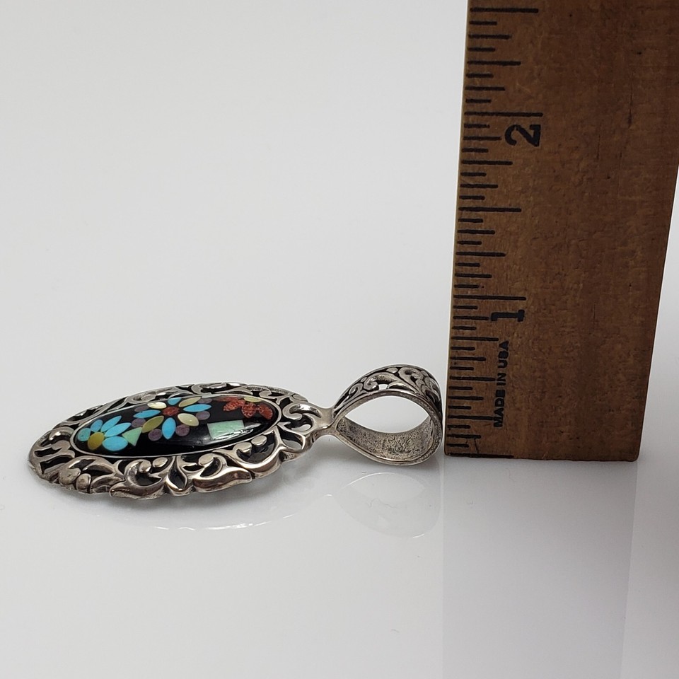 Carolyn Pollack Relios Sterling Silver Multi Stone Flower Inlay Pendant ...