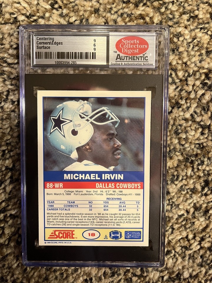 1989 Score #18 Michael Irvin HOF RC Rookie Dallas Cowboys SCD 7 MINT | eBay