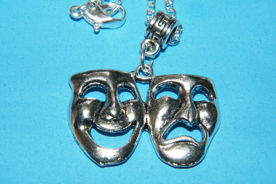 Comedy Tragedy Masks Necklace Theater THESPIAN Silver Actors Charm 24 ...