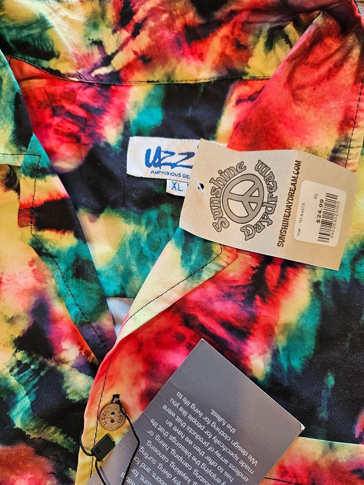 UZZI Amphibious Gear SHIRT (XL) NEW/NWT Men TIE-DYE Short Sleeve Button ...