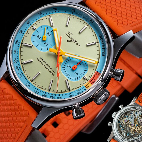 Sugess SWAN NECK x Exhibition caseback Chrono Mens Watch SEAGULL 1963 ...