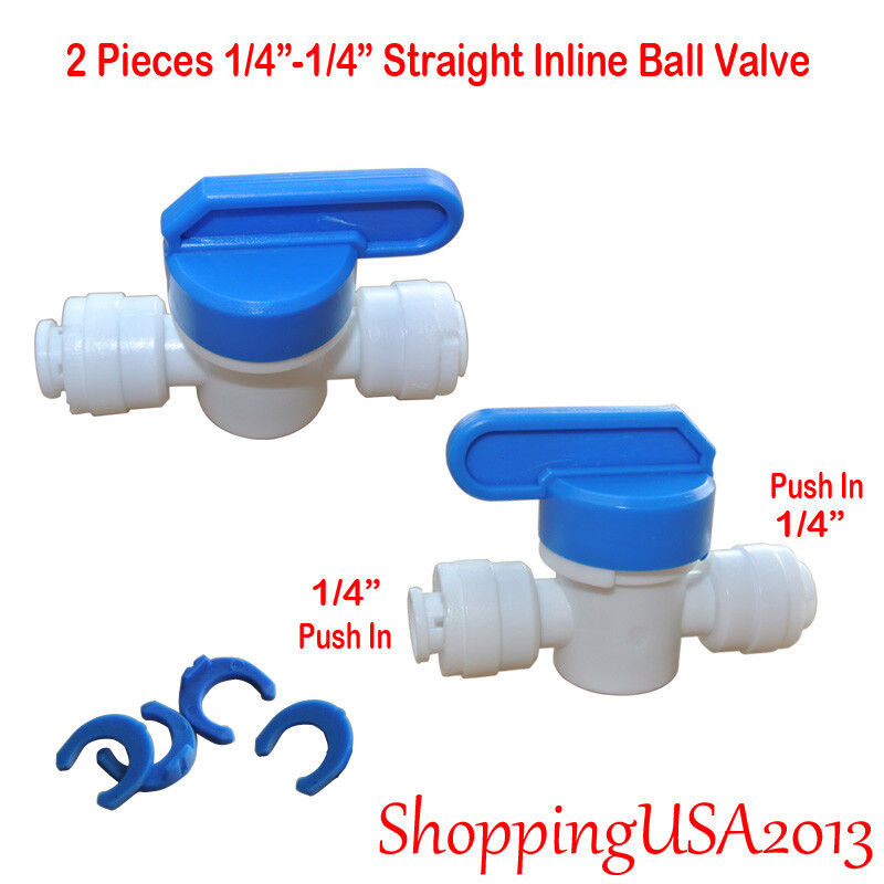 2 Pcs 1/4"-1/4 Inline Straight Ball Valve Push In Quick Connect RO ...