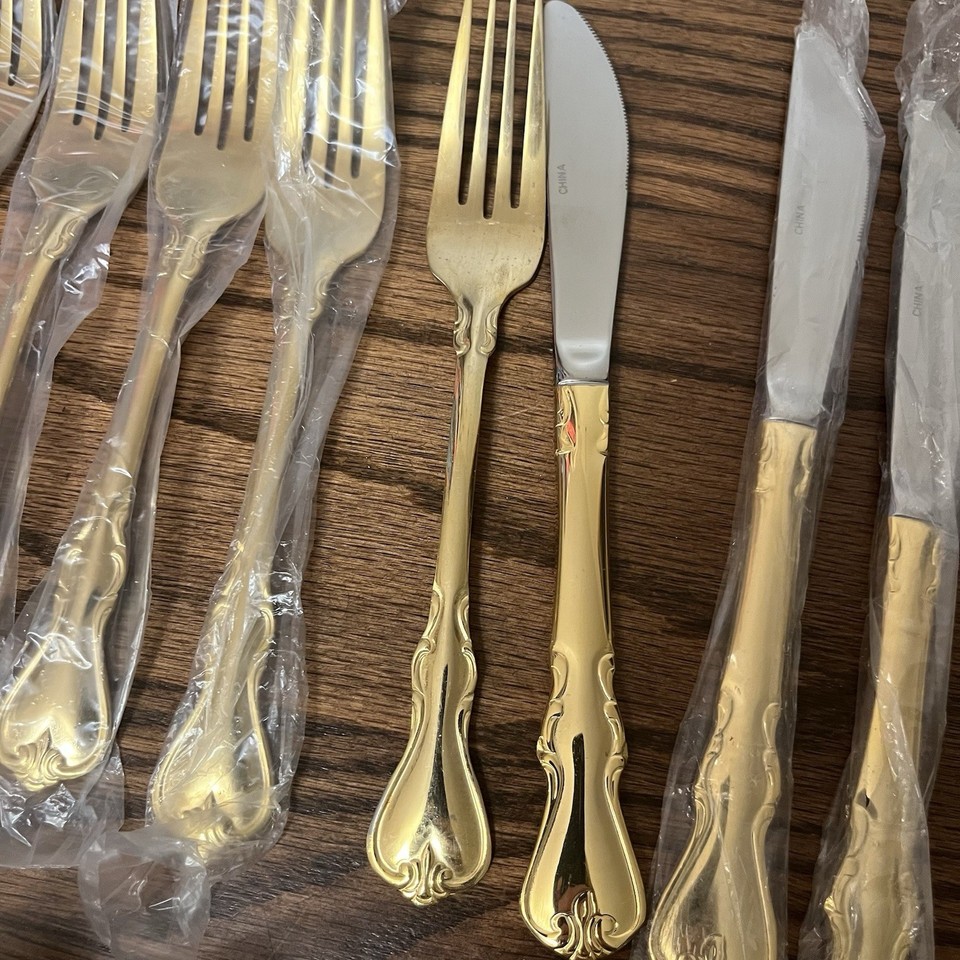 Cambridge Jessica 40 Piece Stainless Gold Electro Plate Silverware New ...