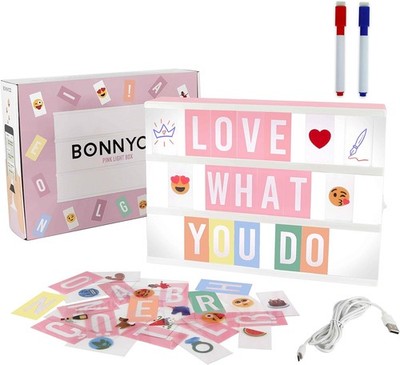 BONNYCO Pink Cinema Light Box with 400 Letters, Emojis and 2 Markers ...