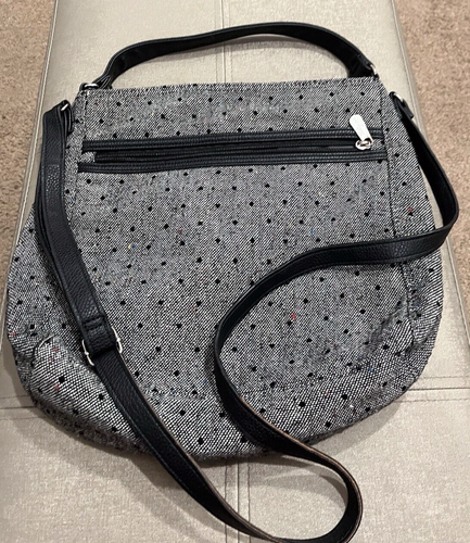 Thirty-One (31) Everything Crossbody Messenger Bag Black Tweed Polka ...