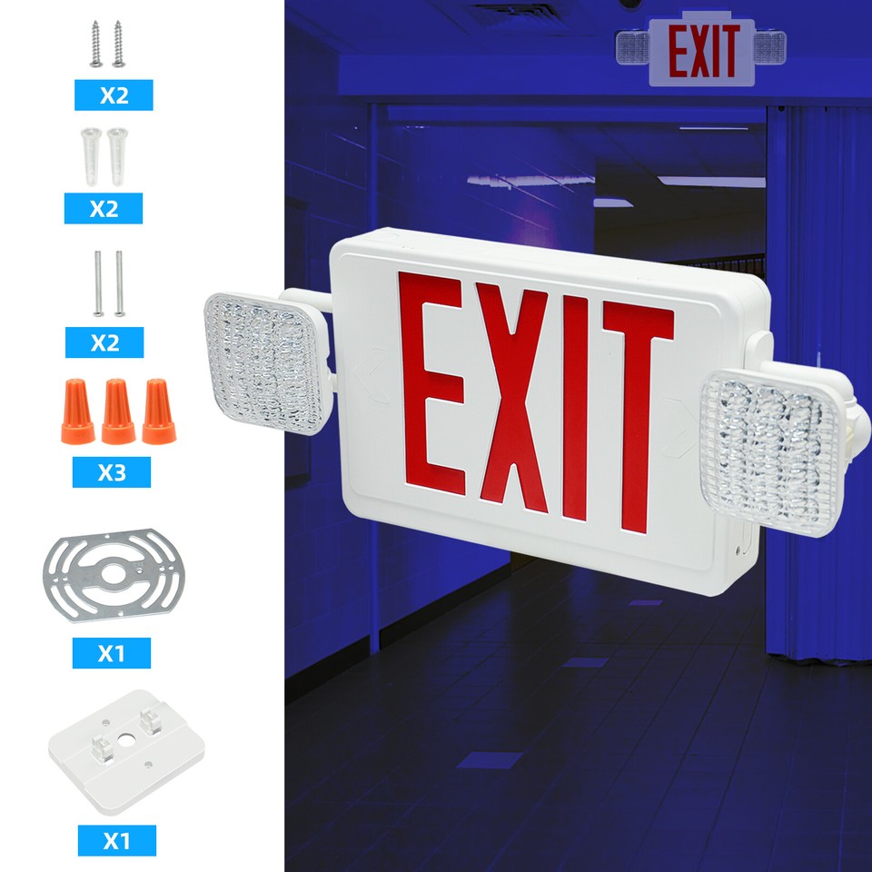 Led Combo Emergency Exit Sign Lights with Two Adjustable Head Lights ...