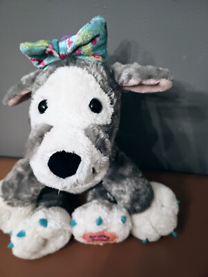 Poppi Puppy Dog Plush Stuffed Soft Toy 13" Gray Blue White Bow Groovy ...