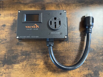 50A AC Power Meter, 240V NEMA 14-50P to NEMA 14-50R LCD Display Digital ...