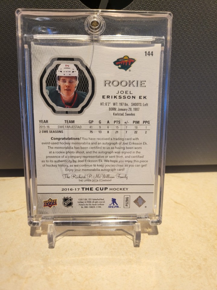 2016-17 Upper Deck The Cup Rookie Patch Auto Joel Eriksson Ek/249 3 ...