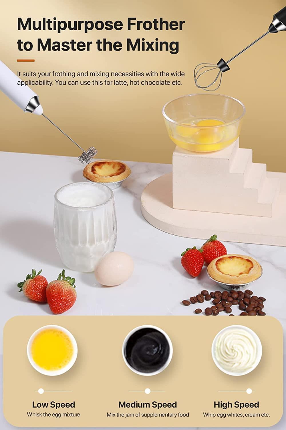 Rechargeable Electric Milk Coffee Frother Whisk Egg Beater Handheld ...