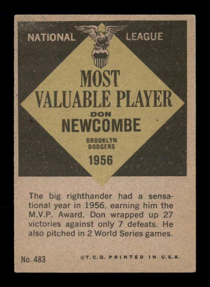 1961 Topps #483 Don Newcombe MVP EX X3258307 | eBay