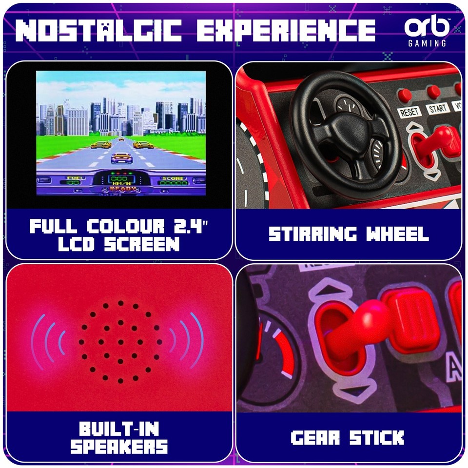 Orb Retro Game Console Mini Arcade 30 Classic Titles Portable Racing ...