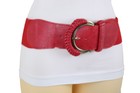Women Red Elastic Waistband Belt Hip High Waist Gold Buckle Adjustable ...