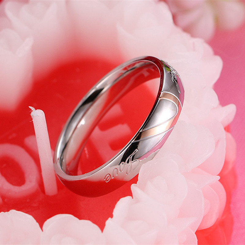 Titanium Steel Heart Shaped Couple Rings Men Women Wedding Rose Gold ...