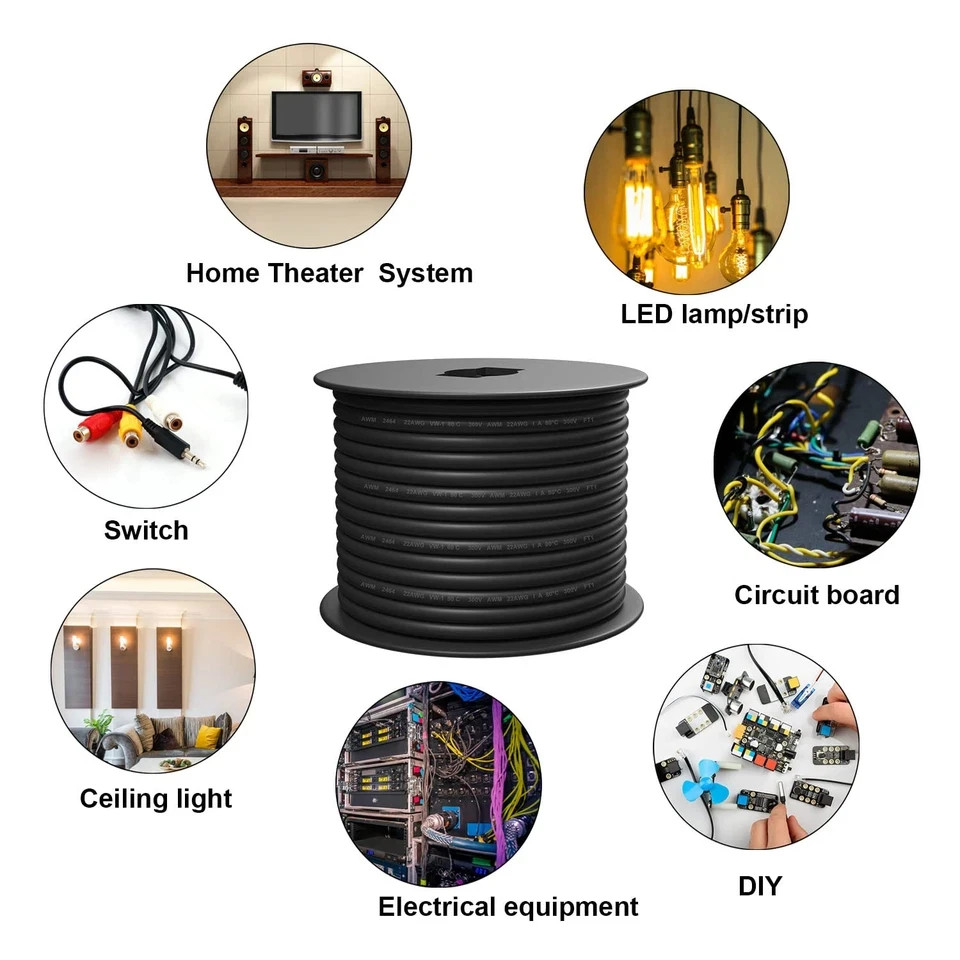 100FT/30M 22 Gauge 2 Conductor 22AWG Electrical Wire Stranded PVC ...