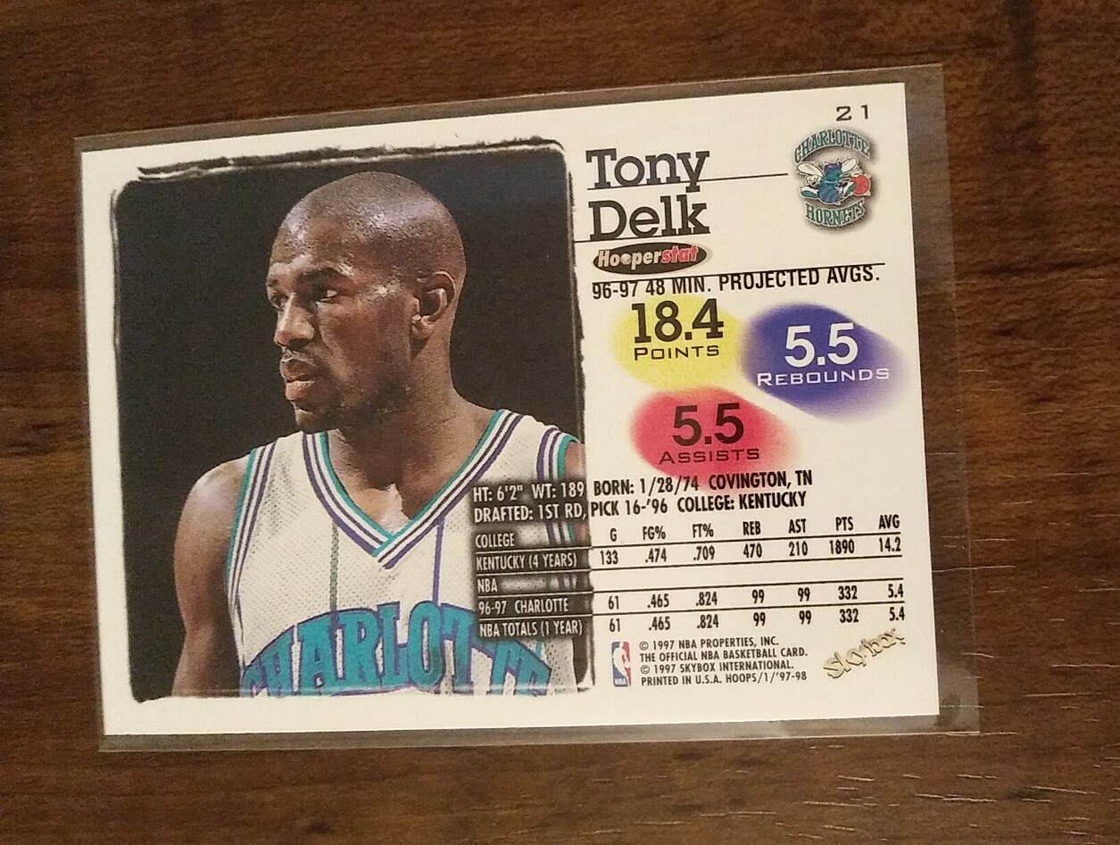 TONY DELK 1997-98 Skybox NBA Hoops Basketball Card #21 Charlotte ...