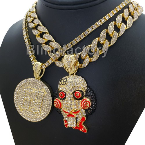 Hip Hop Tekashi69 JIGSAW & 69 pendant 18" Full Iced Cuban Choker Chain ...