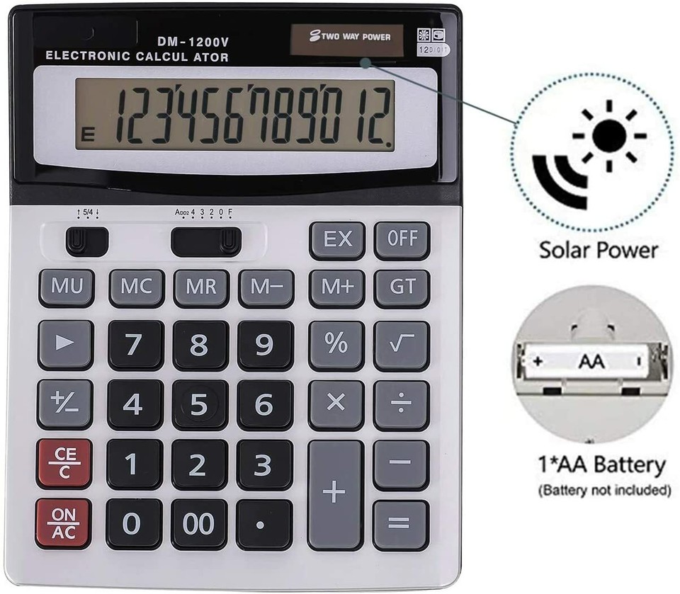 12-Digit Desktop Calculator Standard Function Dual Power Calculator ...