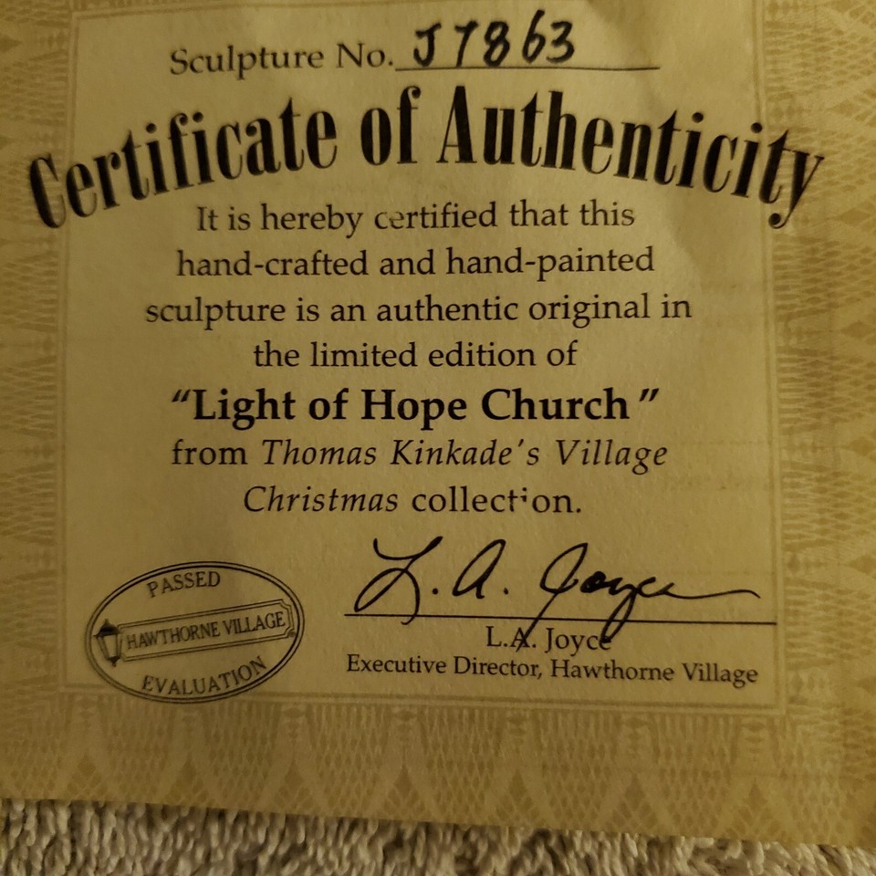 NEW OLD STOCK, HAWTHORNE VILLAGE, THOMAS KINKADE"LIGHT OF HOPE CHURCH ...