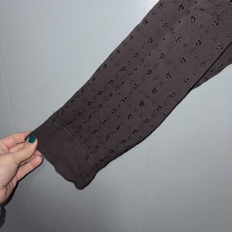 Johnny Was Collection Brown Eyelet Floral Long Sleeve V-Neck Blouse ...