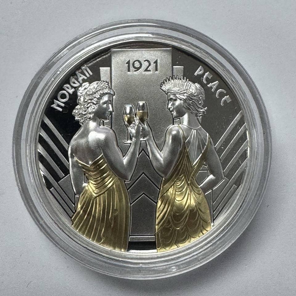 2021 CIT Cook Islands Morgan & Peace 1oz Silver Gilded Proof Coin GR ...