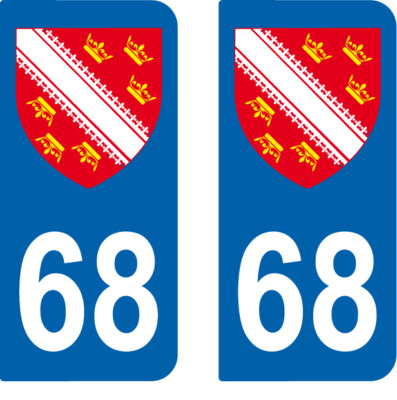 2 Stickers style immatriculation auto Blason seul ELSASS ALSACE 68 | eBay
