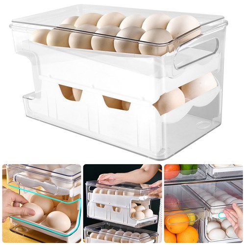 Egg Holder for Refrigerator 2-Layer Flip Fridge Door Egg Storage Space ...