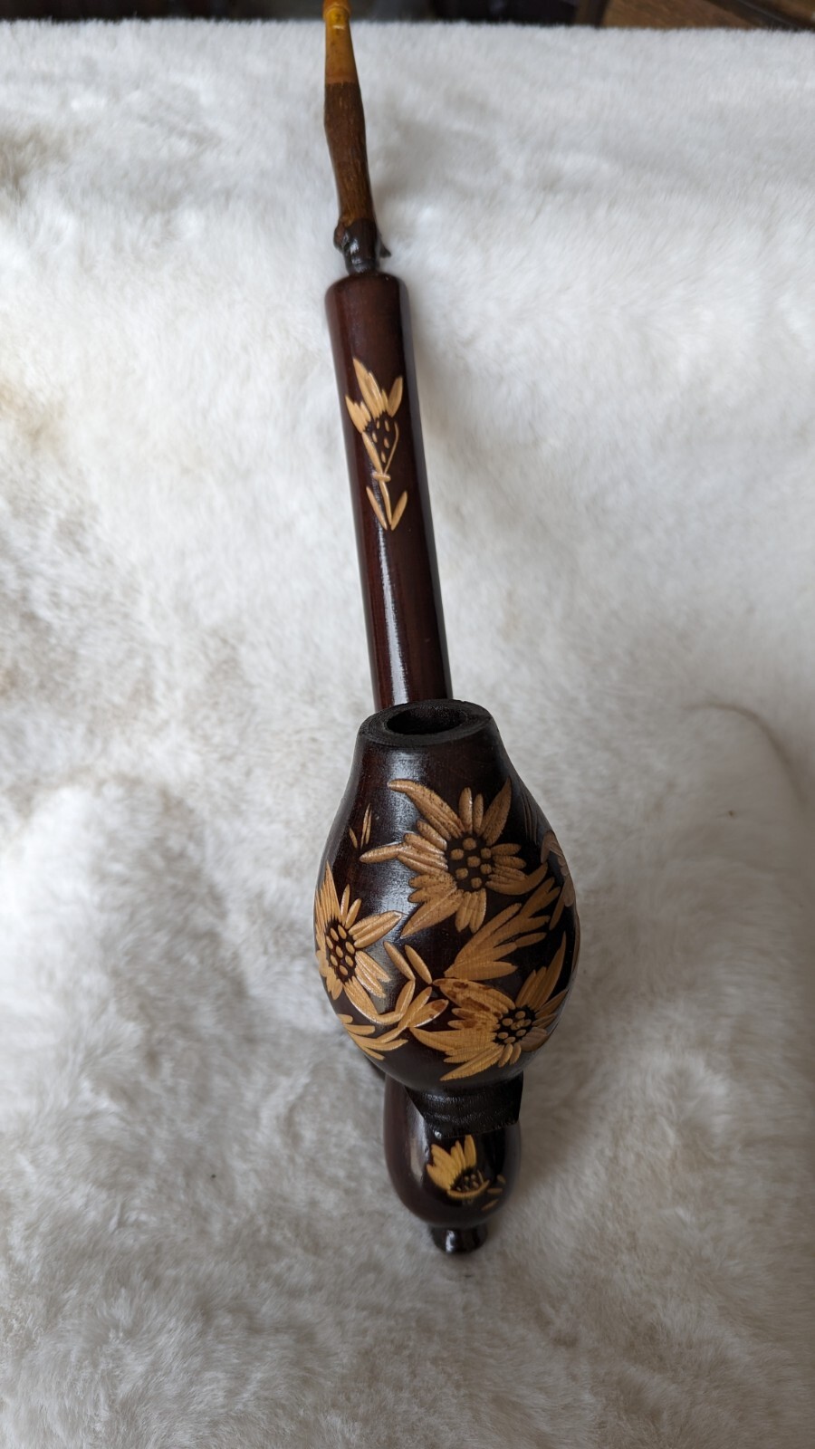 Vintage Hand Carved Wooden Smoking Pipe with Built in Stand, Floral ...