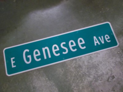 LARGE ORIGINAL E GENESEE AV.E Street Sign 48" X 12" White on Green with ...