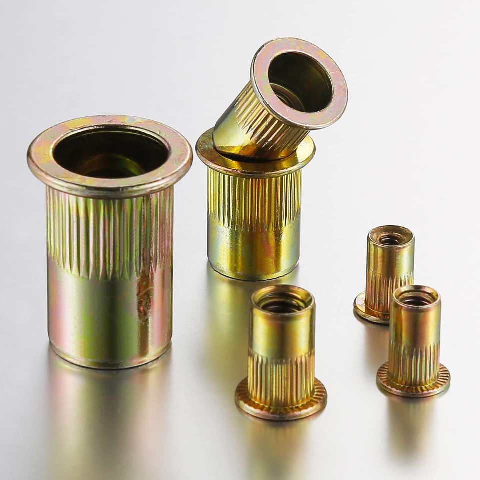 Rivet Nut 3/8-16UNC 100Pcs Yellow Zinc Plated Finish Flat Head Rivnut ...
