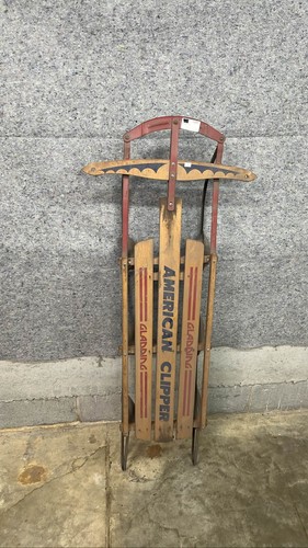 Gladding AMERICAN CLIPPER Wooden Snow Sled Metal Rails 57 | eBay