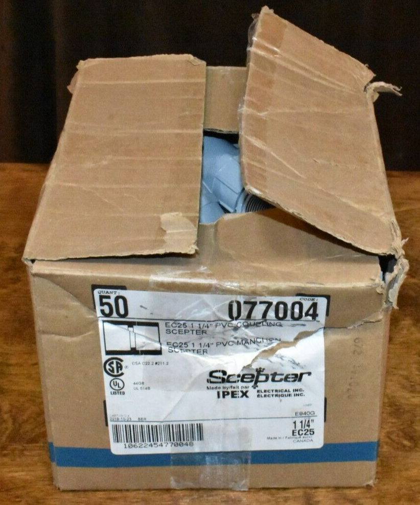 New In Open Box 50 Ipex Scepter EC25 1-1/4" PVC Couplings Gray 077004 ...