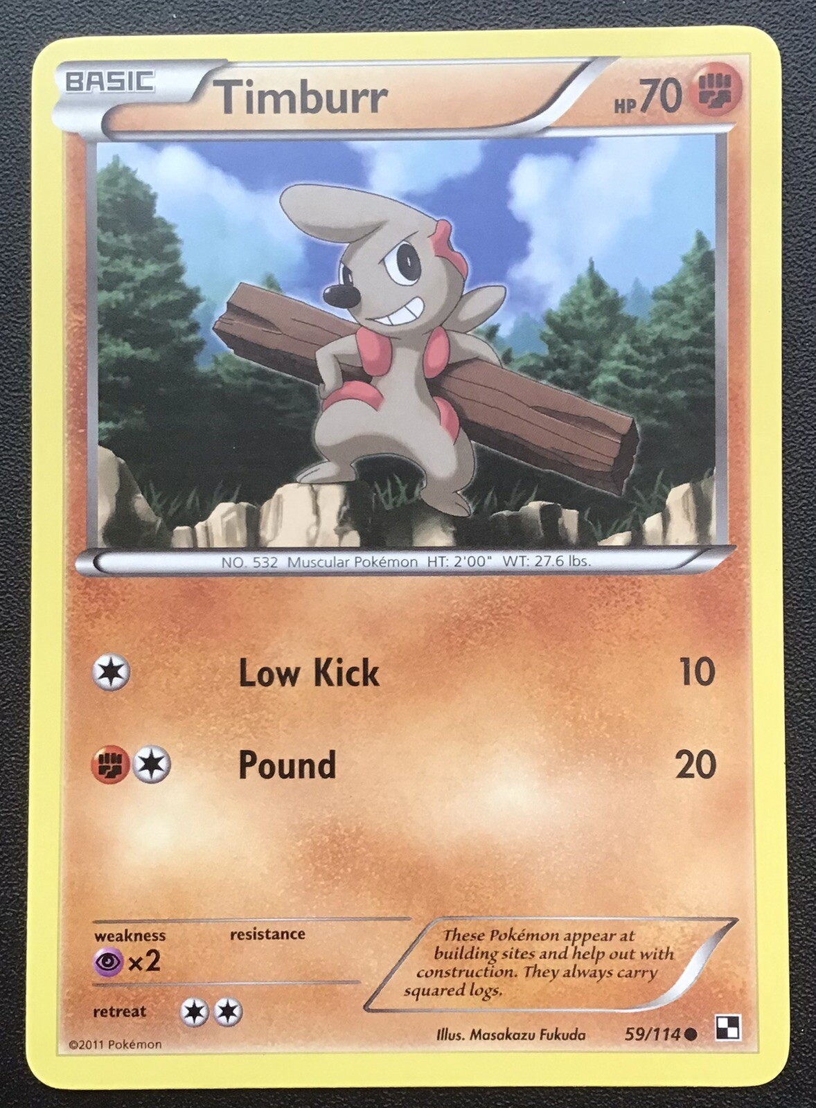 TIMBURR 59/114 Pokemon Card BLACK & WHITE Near Mint FIGHTING Type | eBay