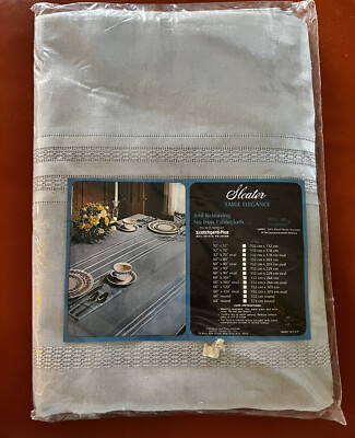 VTG Blue Tablecloth Made In USA SLEATER 100% Rayon 60”x104” with 8 ...