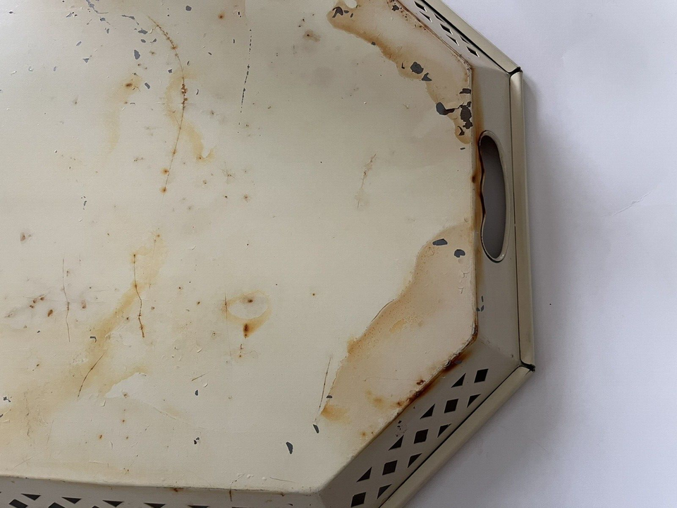 Large Tole Ware Serving Tray Metal Hand Painted Gold White Green ...