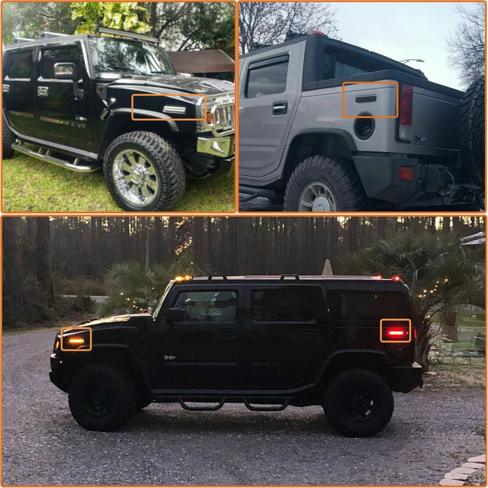 For 2003-2009 HUMMER H2 Smoked LED Side Marker Light Front Rear Set ...