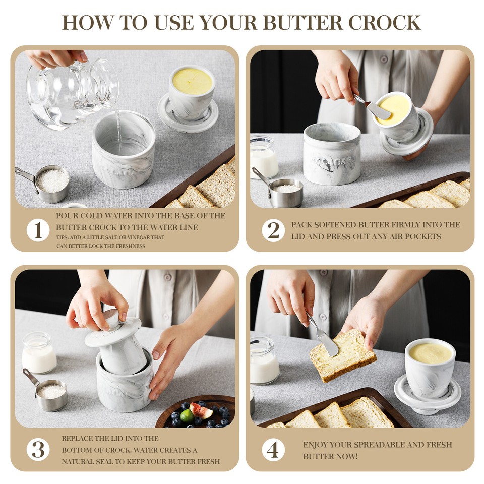 MALACASA Porcelain French Butter Dish 6oz Round Butter Keeper w/ Lid ...
